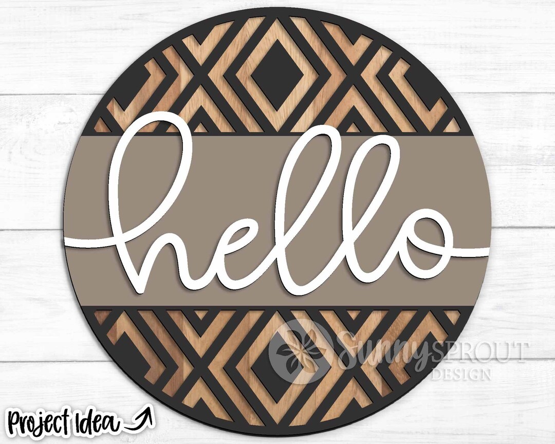 Hello Geometric Welcome Sign, Digital Download, Round Door Hanger Svg ...