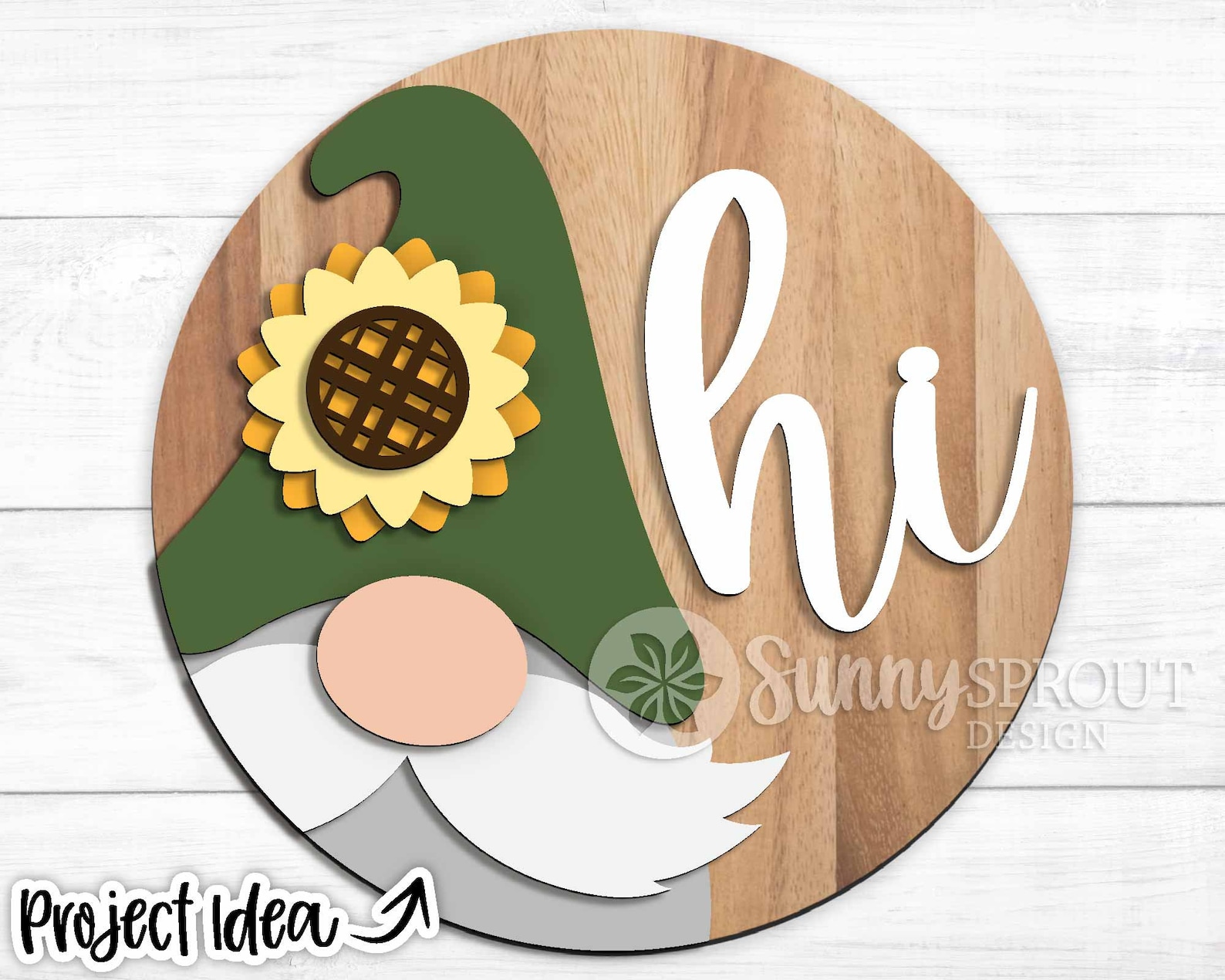 Hi Sunflower Gnome Sign, DIGITAL Download, Round Door Hanger Svg ...