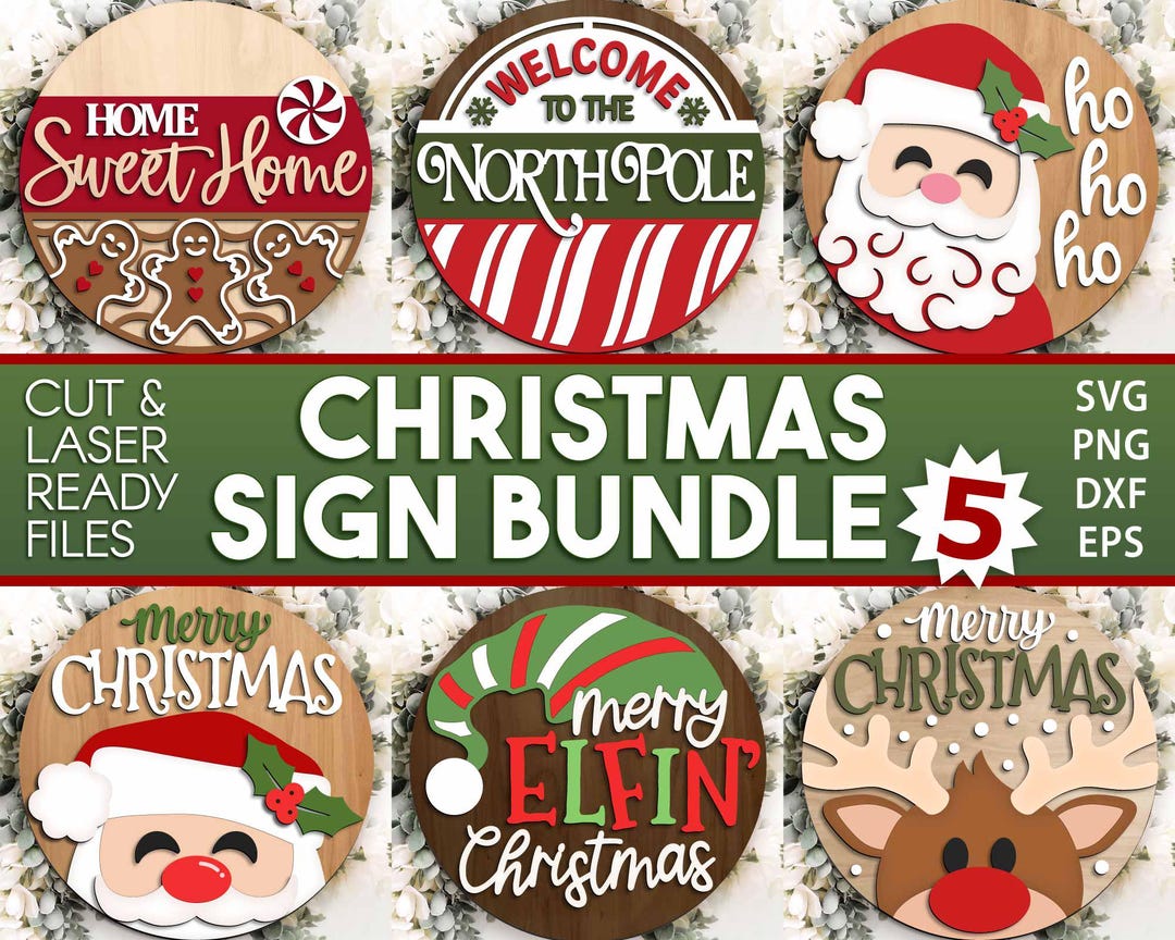 Christmas Laser Sign Bundle 5, Digital Download, Round Door Hanger ...