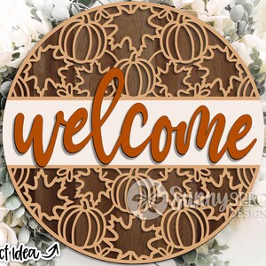Welcome Fall Pattern Sign, Digital Download, Round Door Hanger Svg ...
