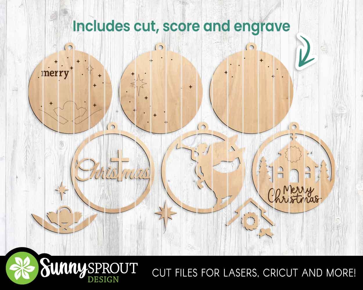 Round Christmas Ornament Bundle, Glowforge Laser Cut File, Holiday ...
