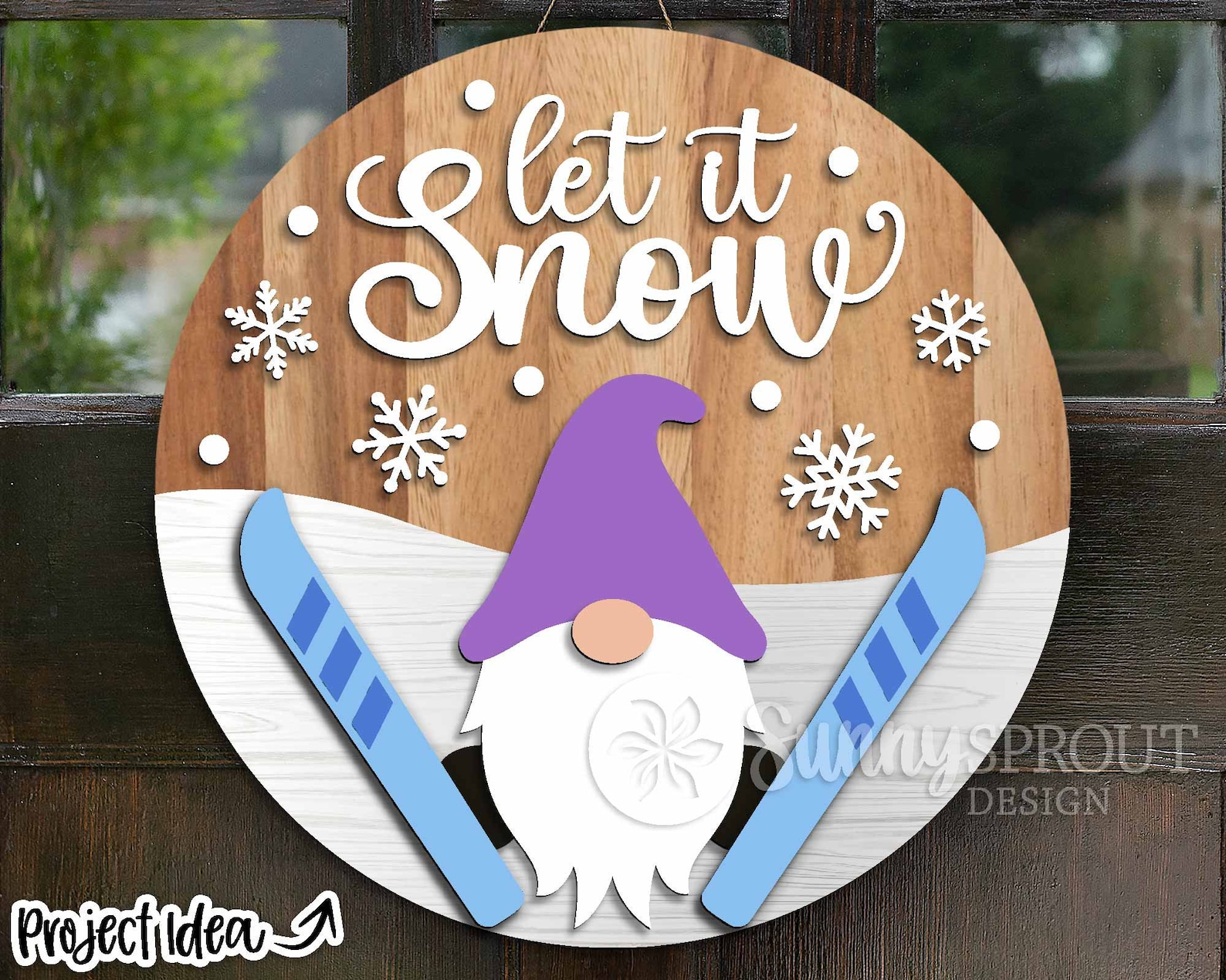 Let It Snow Ski Gnome DIGITAL Download Winter Round Door - Etsy