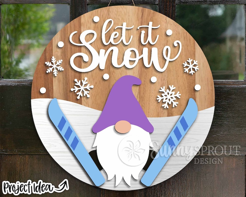 Let It Snow Ski Gnome DIGITAL Download Winter Round Door - Etsy