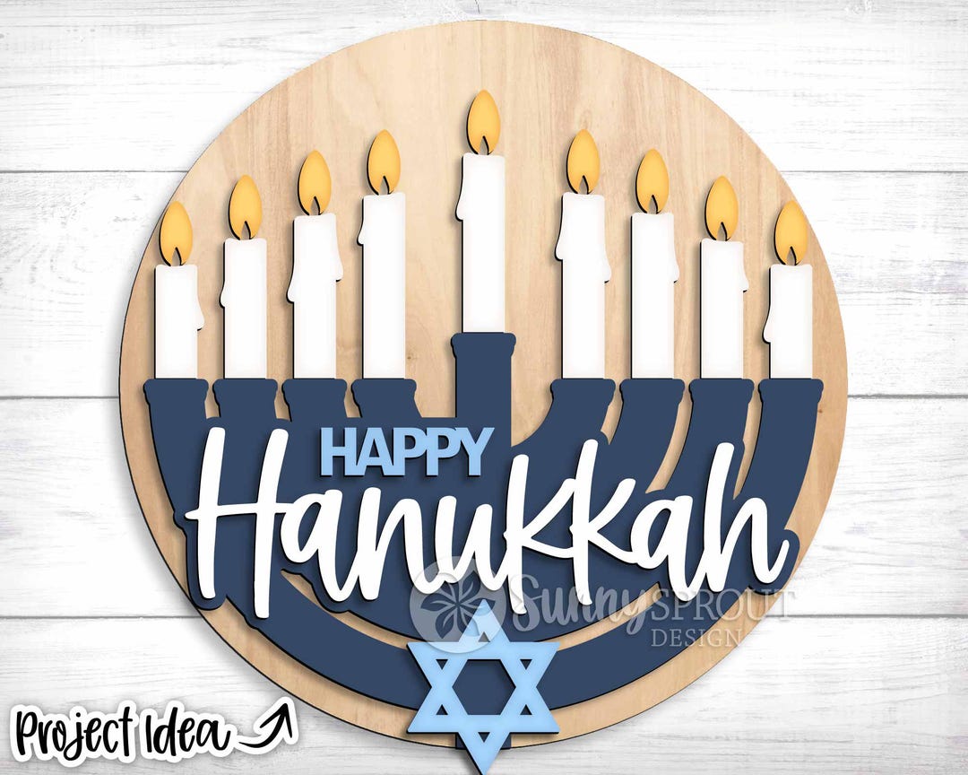 Happy Hanukkah Menorah Sign, Digital Download, Round Door Hanger Svg ...