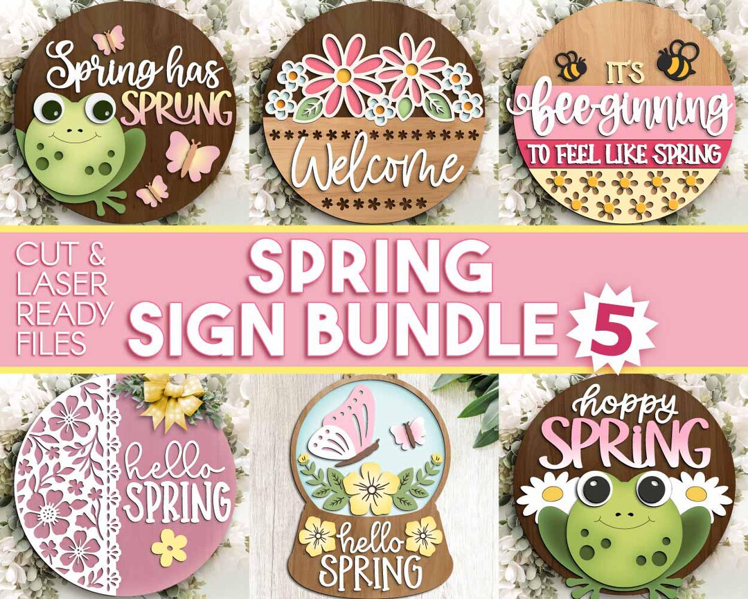 Spring Sign Bundle 5, Round Door Hanger Svg, Glowforge Laser File ...