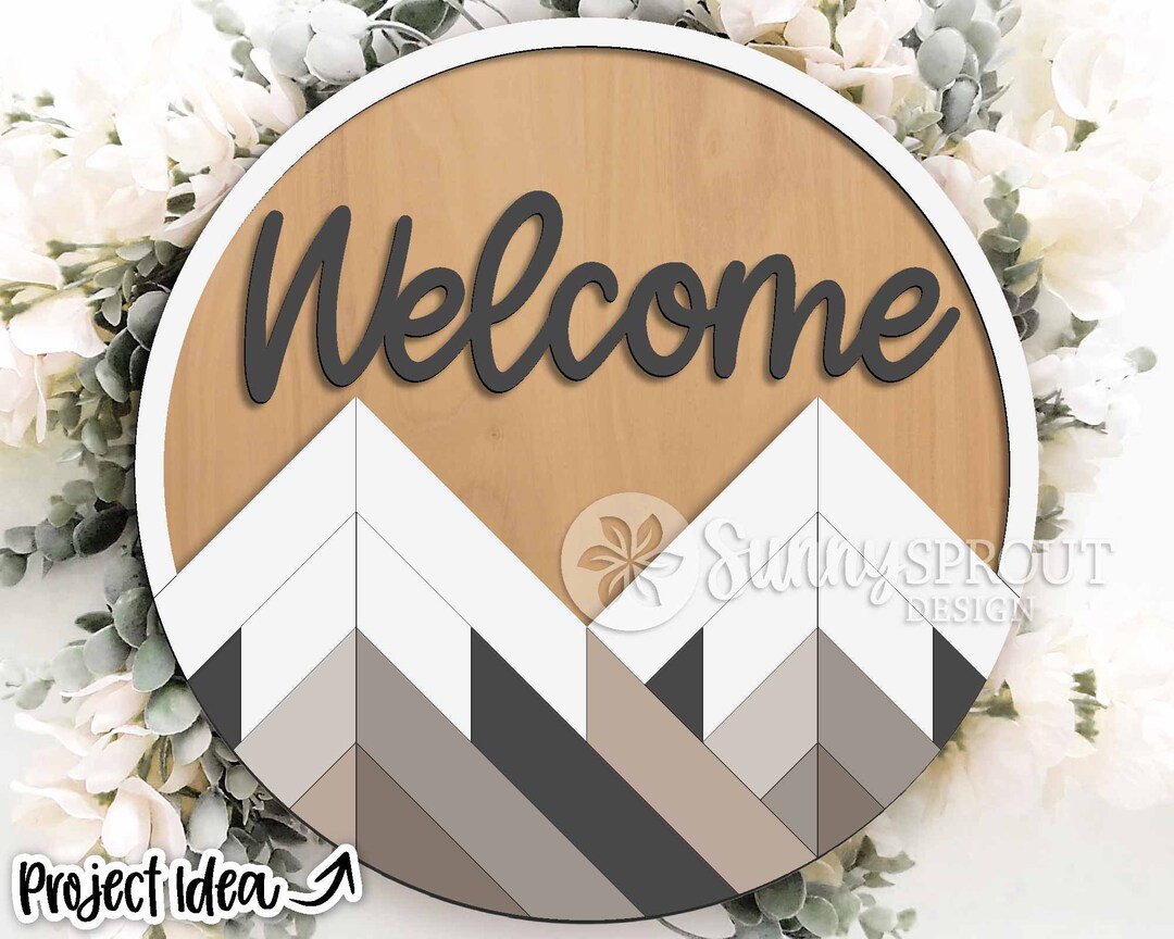 Geometric Mountain Welcome Sign, Digital Download, Round Door Hanger ...