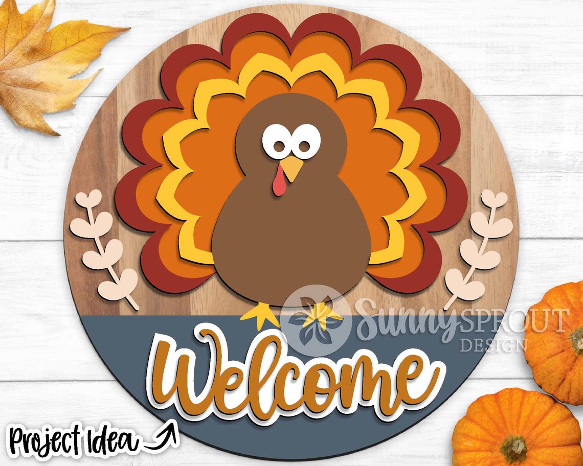 Turkey Welcome Sign, Digital Download, Round Door Hanger Svg, Autumn ...