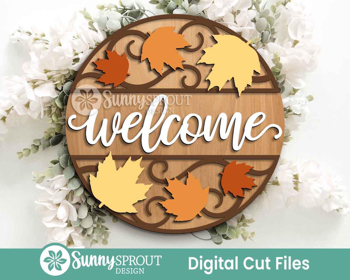 Welcome Maple Leaf Scroll Pattern Sign, Digital Download, SVG Laser Cut ...