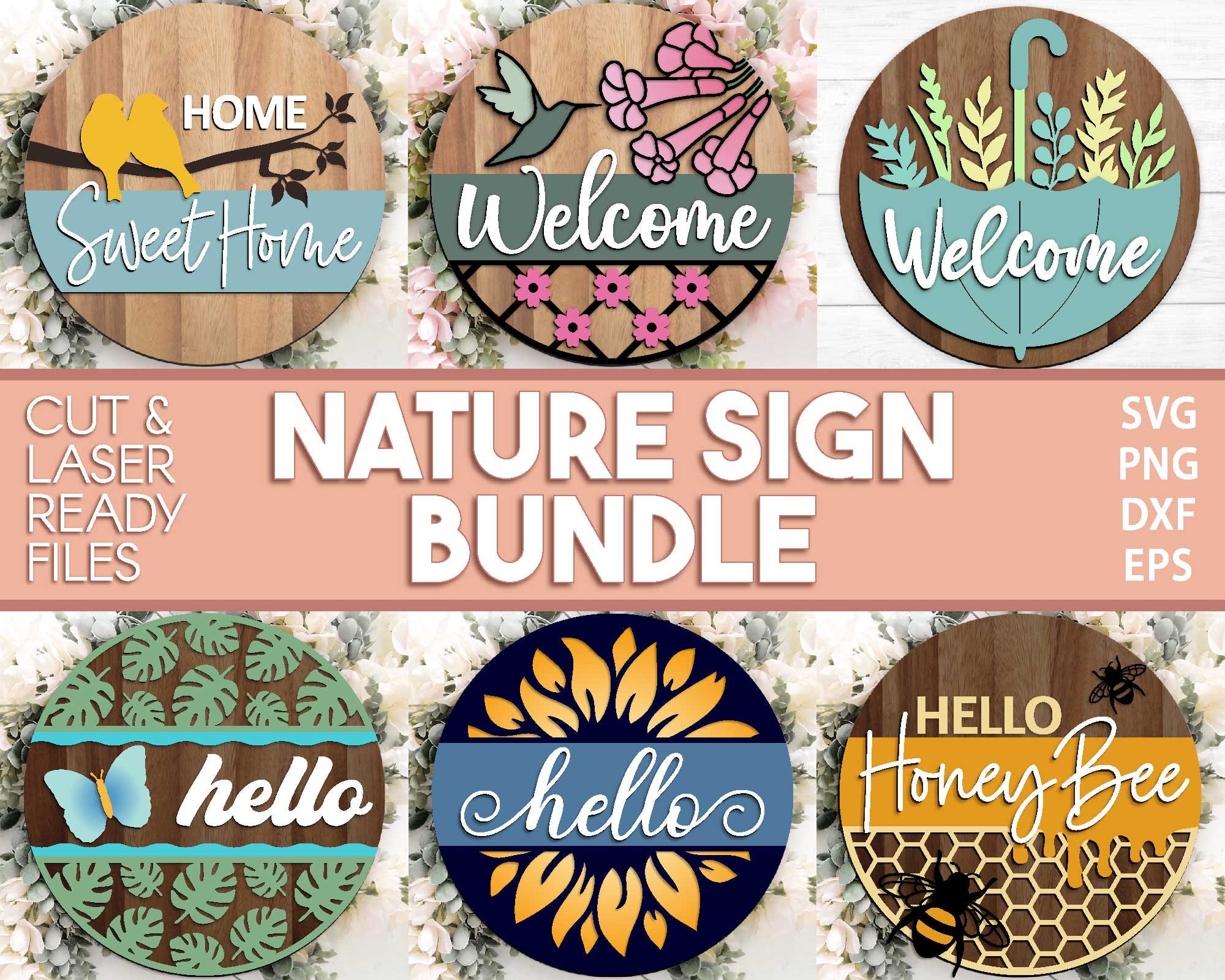 Nature Laser Sign Bundle Digital Download Round Door Hanger - Etsy