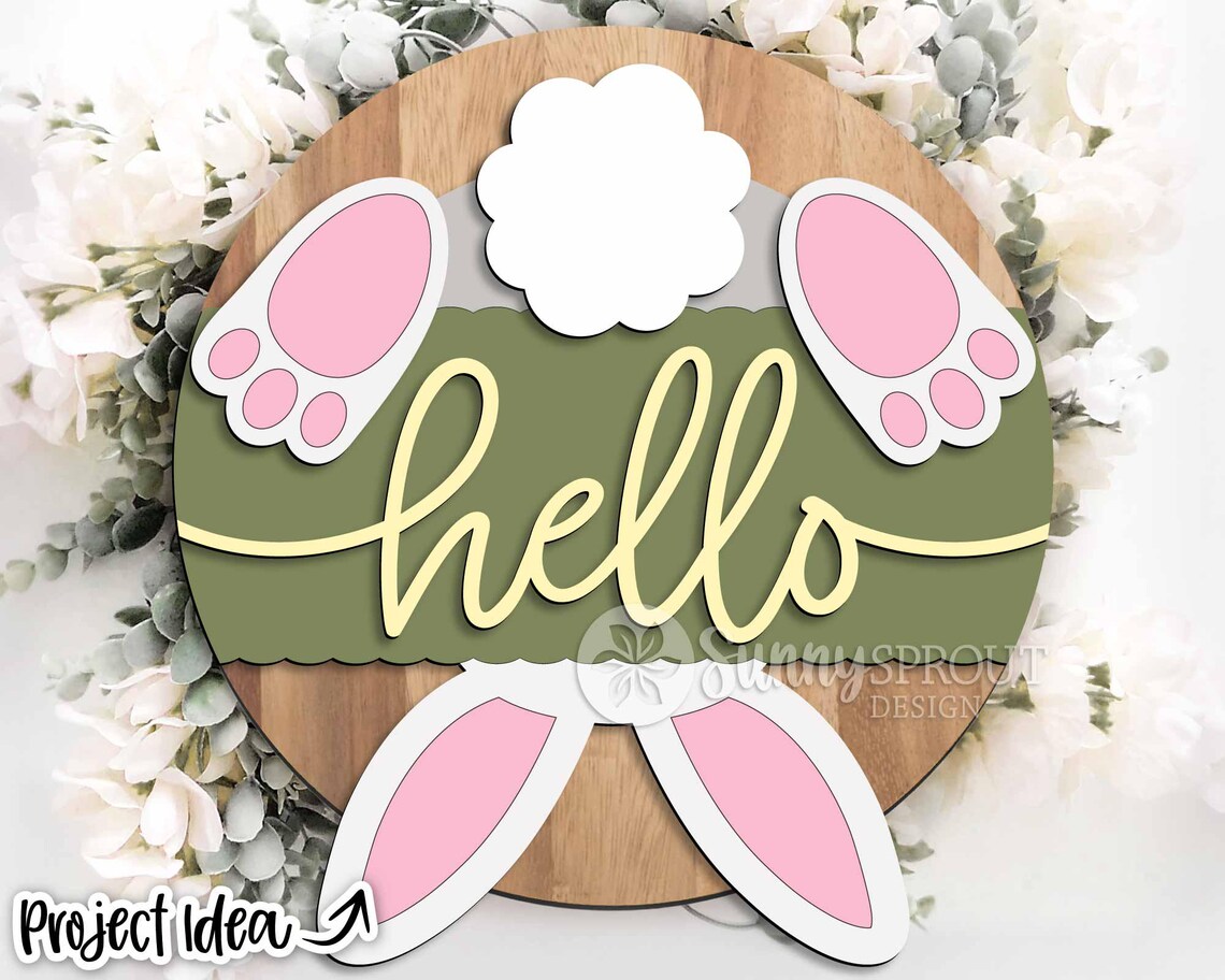 Hello Upside Down Bunny Sign, Digital Download, SVG Laser Cut File ...