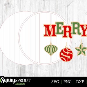 Merry Ornament Sign, Round Door Hanger File, Christmas Decor, Glowforge ...
