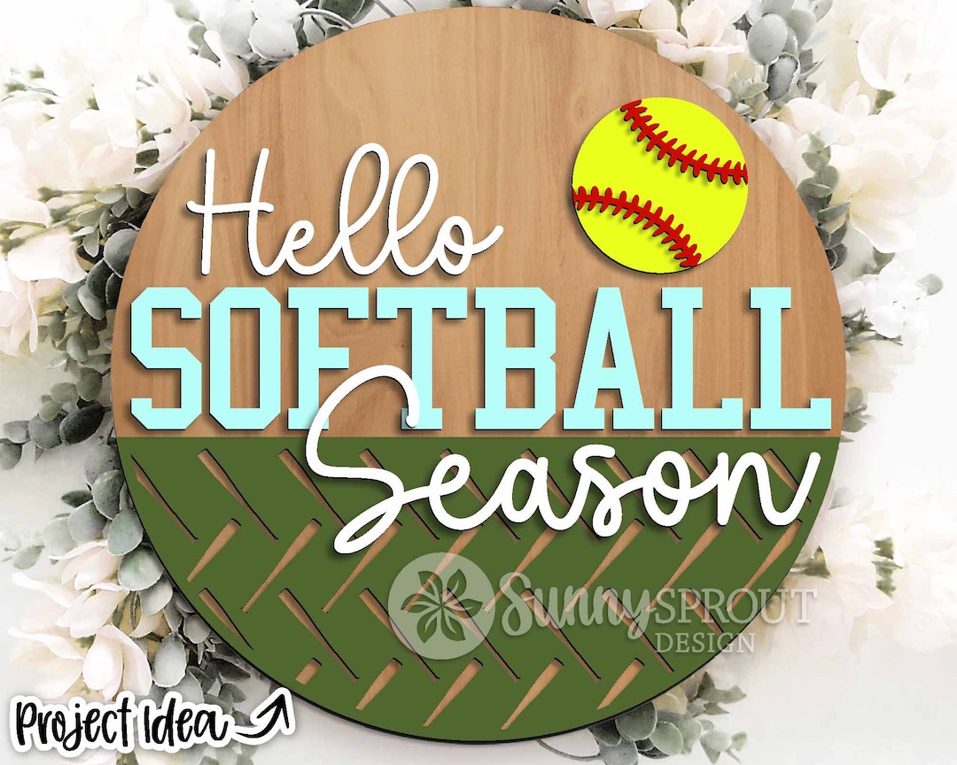 Hello Softball Season Sign, Digital Download, Round Door Hanger SVG ...