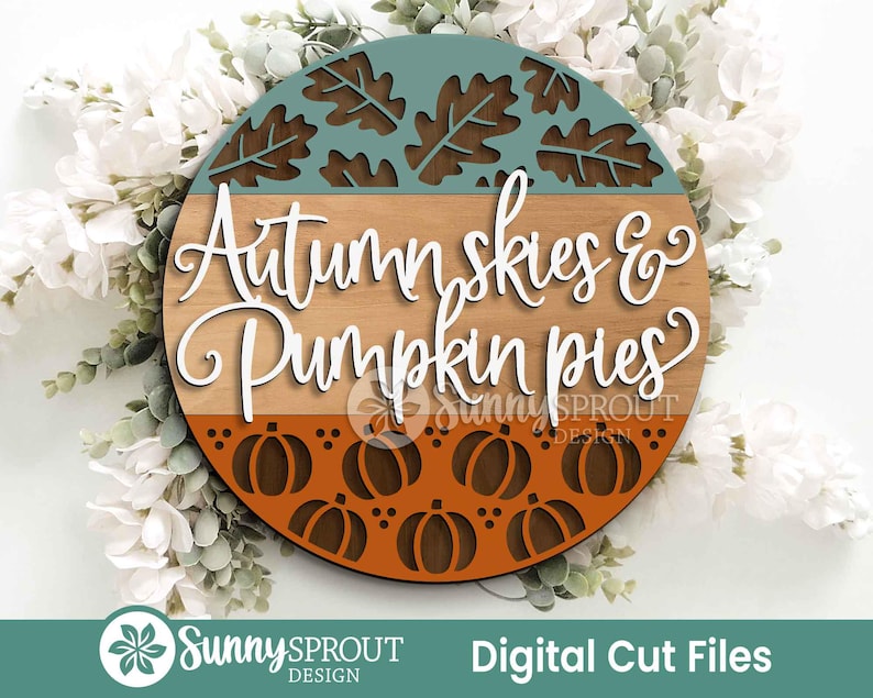Autumn Skies Pumpkin Pies SVG, Digital Download, Round Door Hanger Svg ...