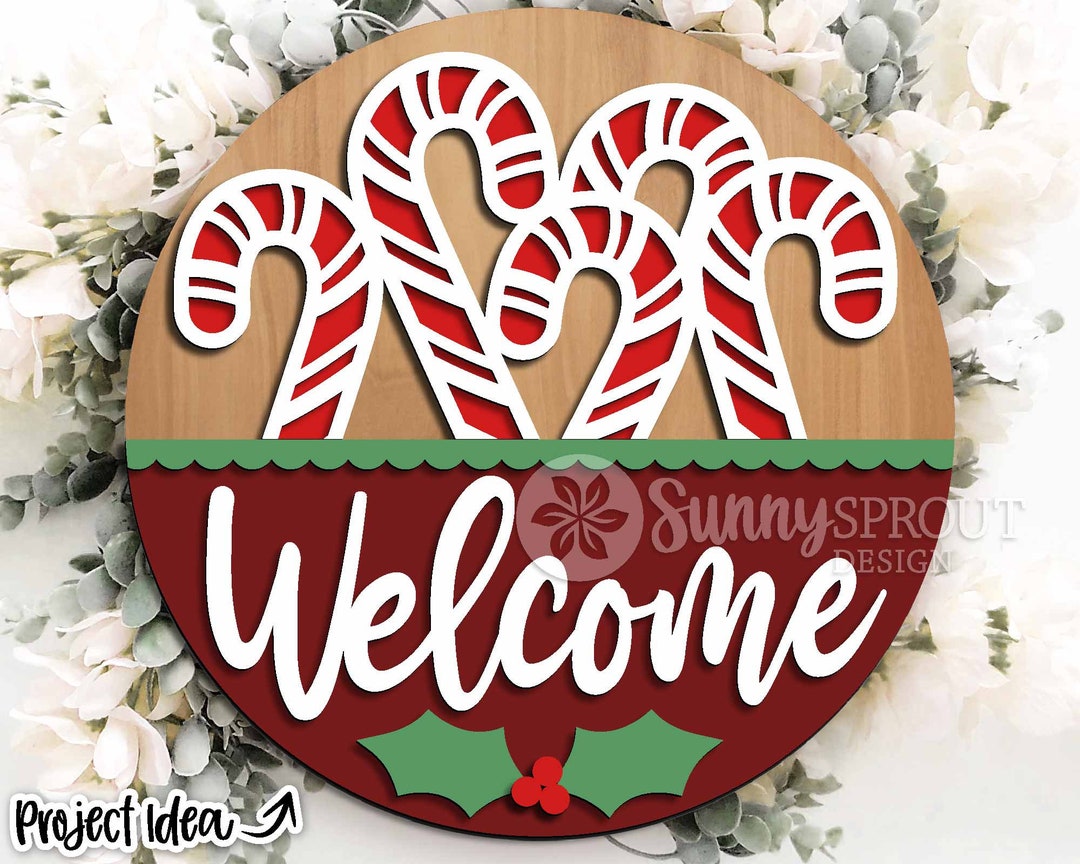 Welcome Candy Cane Sign, DIGITAL Download, Round Door Hanger Svg ...