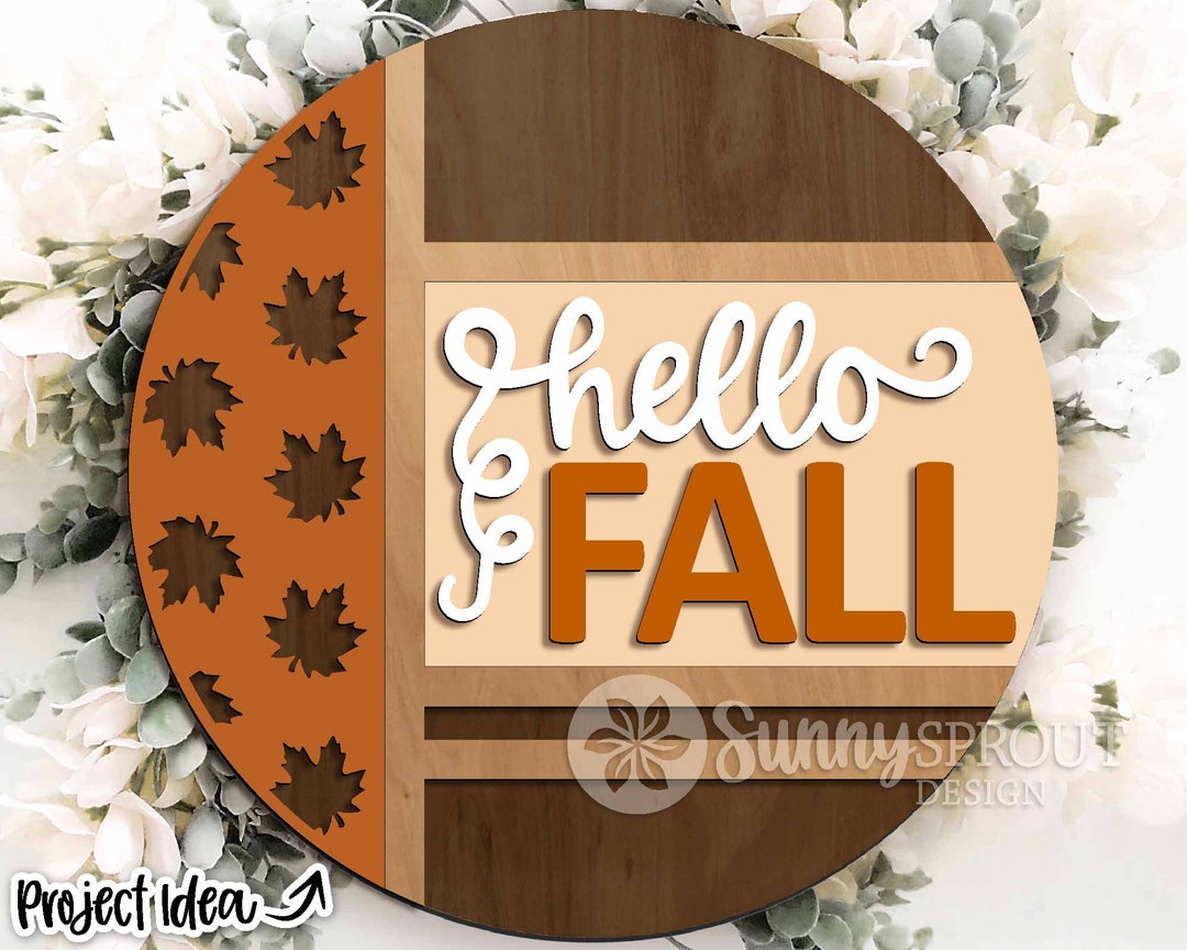 Hello Fall Leaves Sign, Digital Download, Round Door Hanger Svg ...