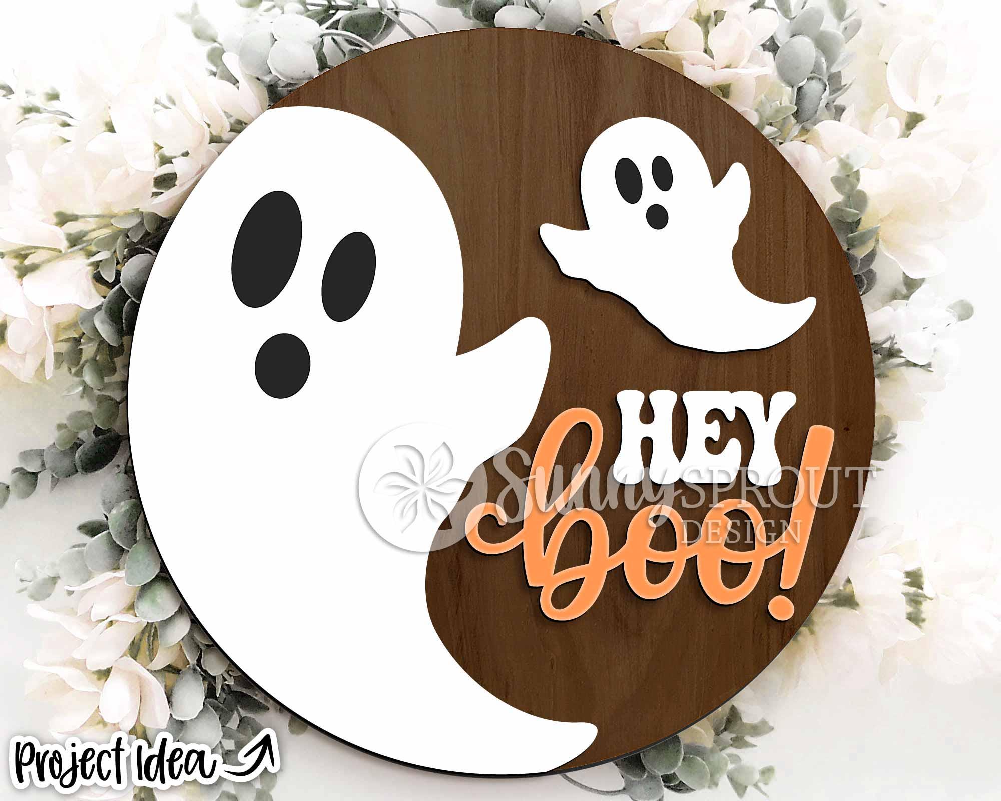 Hey Boo Ghost Sign, Glowforge Laser File, Cricut Cut File, Round Door ...