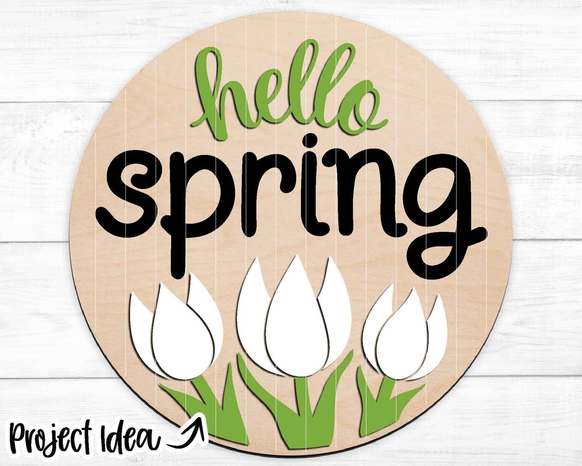 Hello Spring Tulip Svg Round Door Hanger Svg Spring Welcome - Etsy