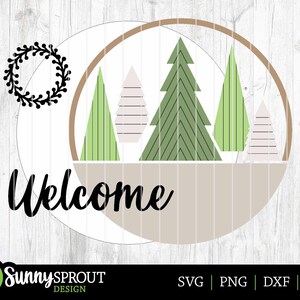 Welcome Pine Tree Wreath Sign, DIGITAL Download, Round Door Hanger Svg ...