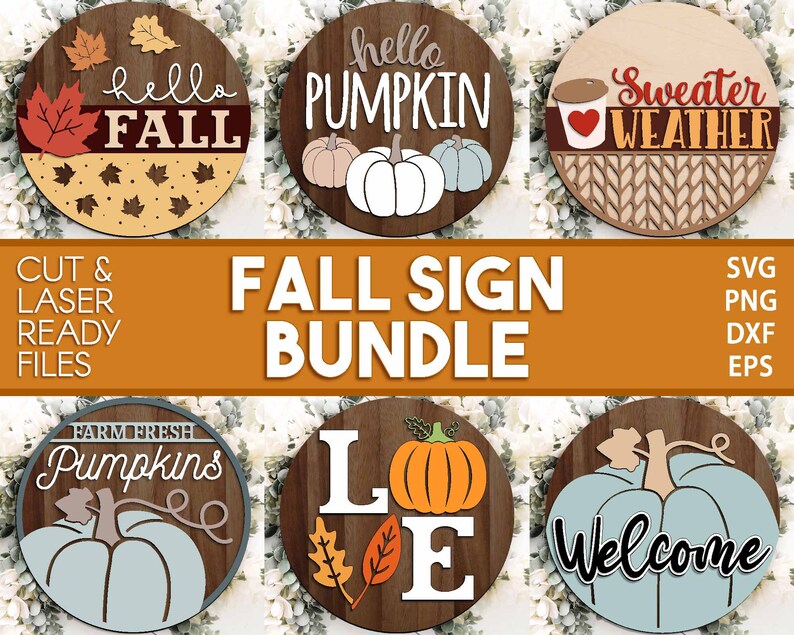 Fall Laser Sign Bundle Digital Download Round Door Hanger - Etsy