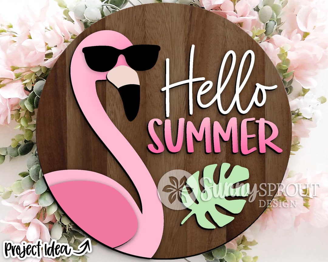 Hello Summer Flamingo Sign Digital Download Round Door - Etsy