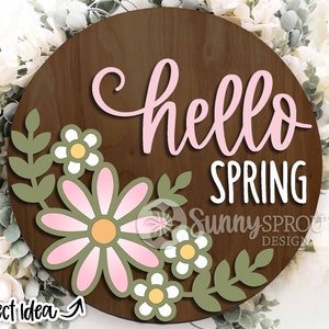 Hello Spring Floral Sign, Digital Download, Round Door Hanger Svg ...