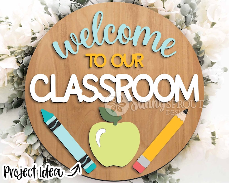 Classroom Sign Bundle, Round Door Hanger Svg, Glowforge Laser File ...