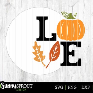 Love Fall Pumpkin Leaves, Digital Download, Round Door Hanger Svg ...
