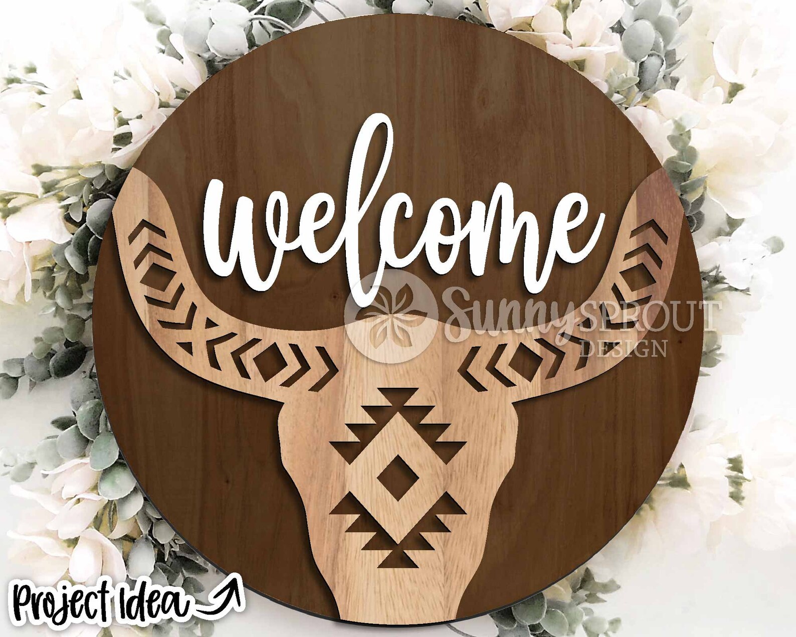 Welcome Aztec Cow Skull Sign, Digital Download, Round Door Hanger Svg ...