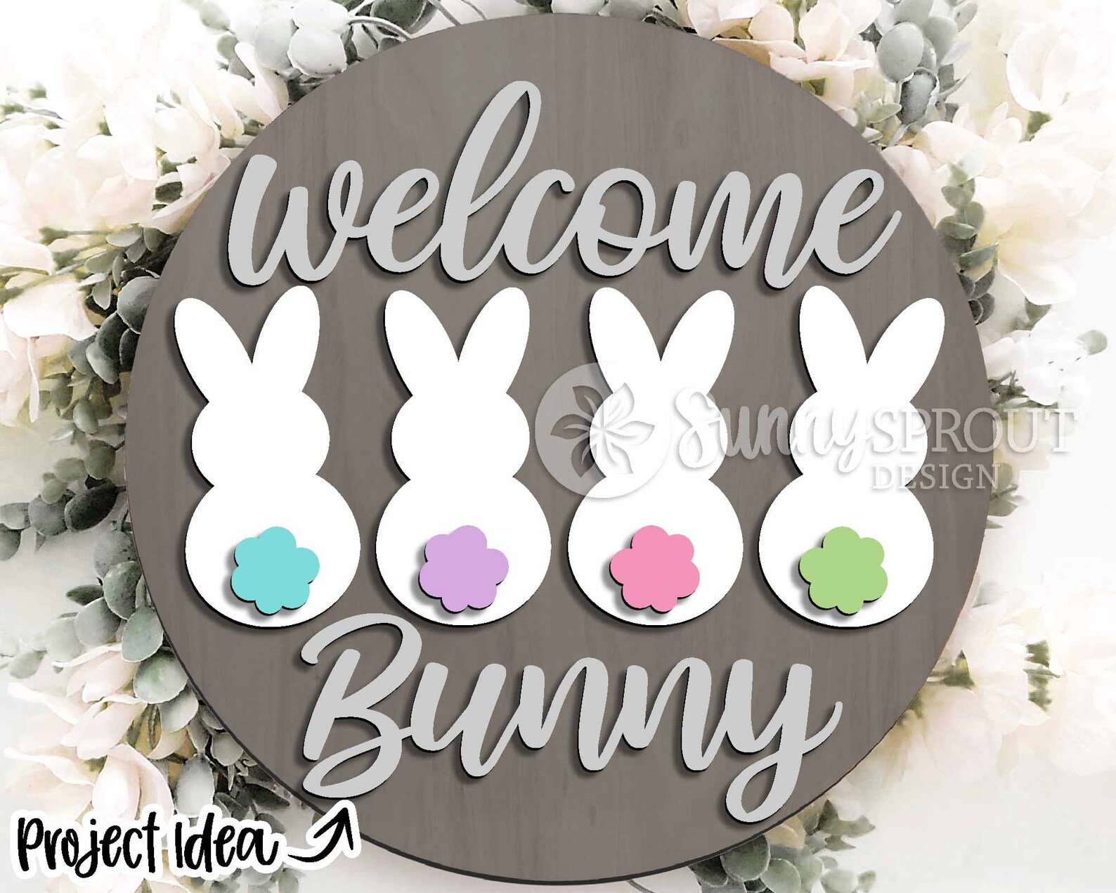Welcome Bunny Tail Sign Digital Download Round Door Hanger - Etsy