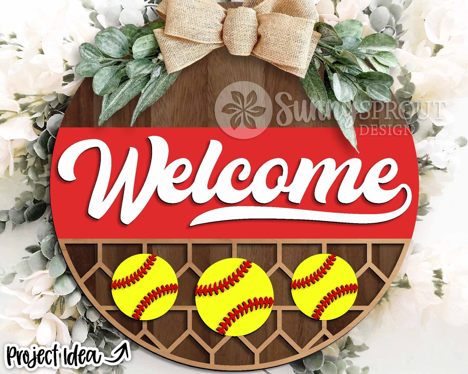 Welcome Baseball Softball Sign, Round Door Hanger Svg, Baseball Sign ...
