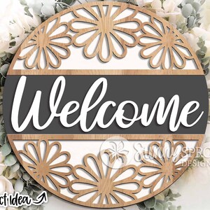 Welcome Daisy Sign, Digital Download, Round Door Hanger Svg, Glowforge ...