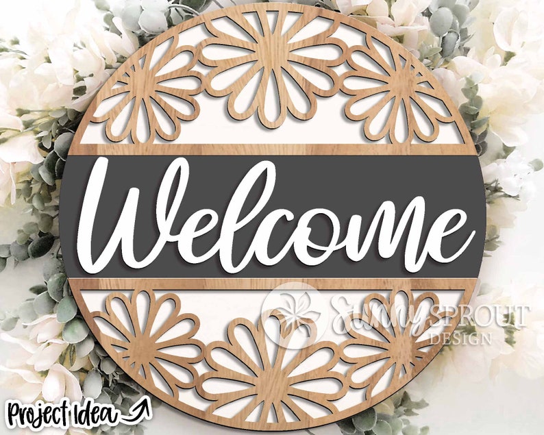 Welcome Daisy Sign Digital Download Round Door Hanger Svg - Etsy