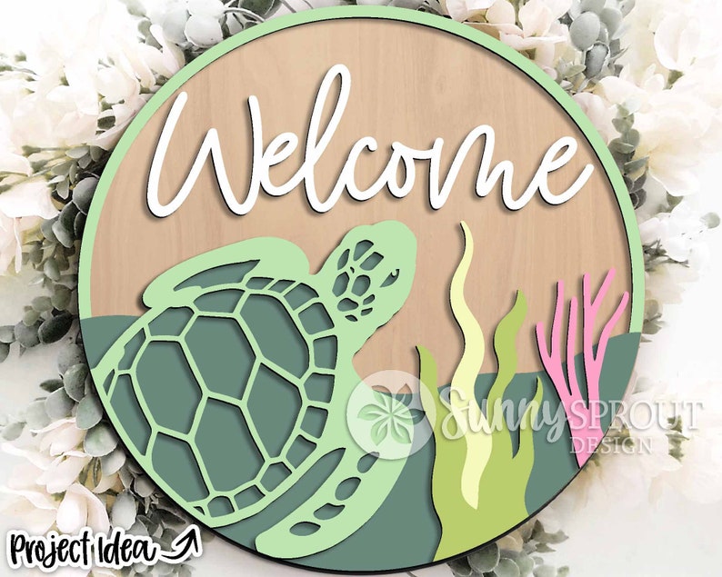 Welcome Sea Turtle Sign Digital Download Round Door Hanger - Etsy