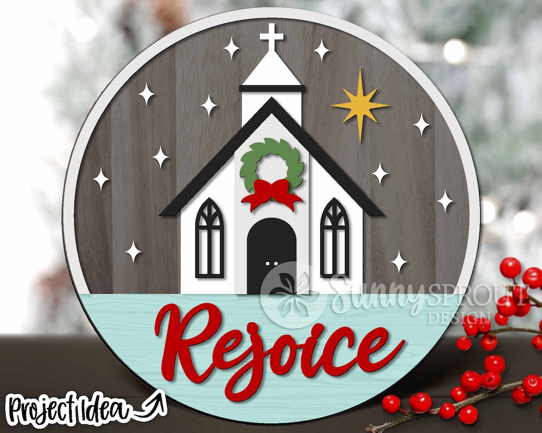 Rejoice Christmas Church Sign, DIGITAL Download, Round Door Hanger Svg ...