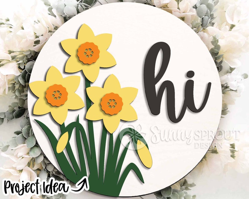 Hi Daffodil Sign DIGITAL Download Round Door Hanger Svg - Etsy