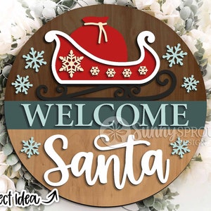 Welcome Santa Sleigh Sign, DIGITAL Download, Round Door Hanger Svg ...