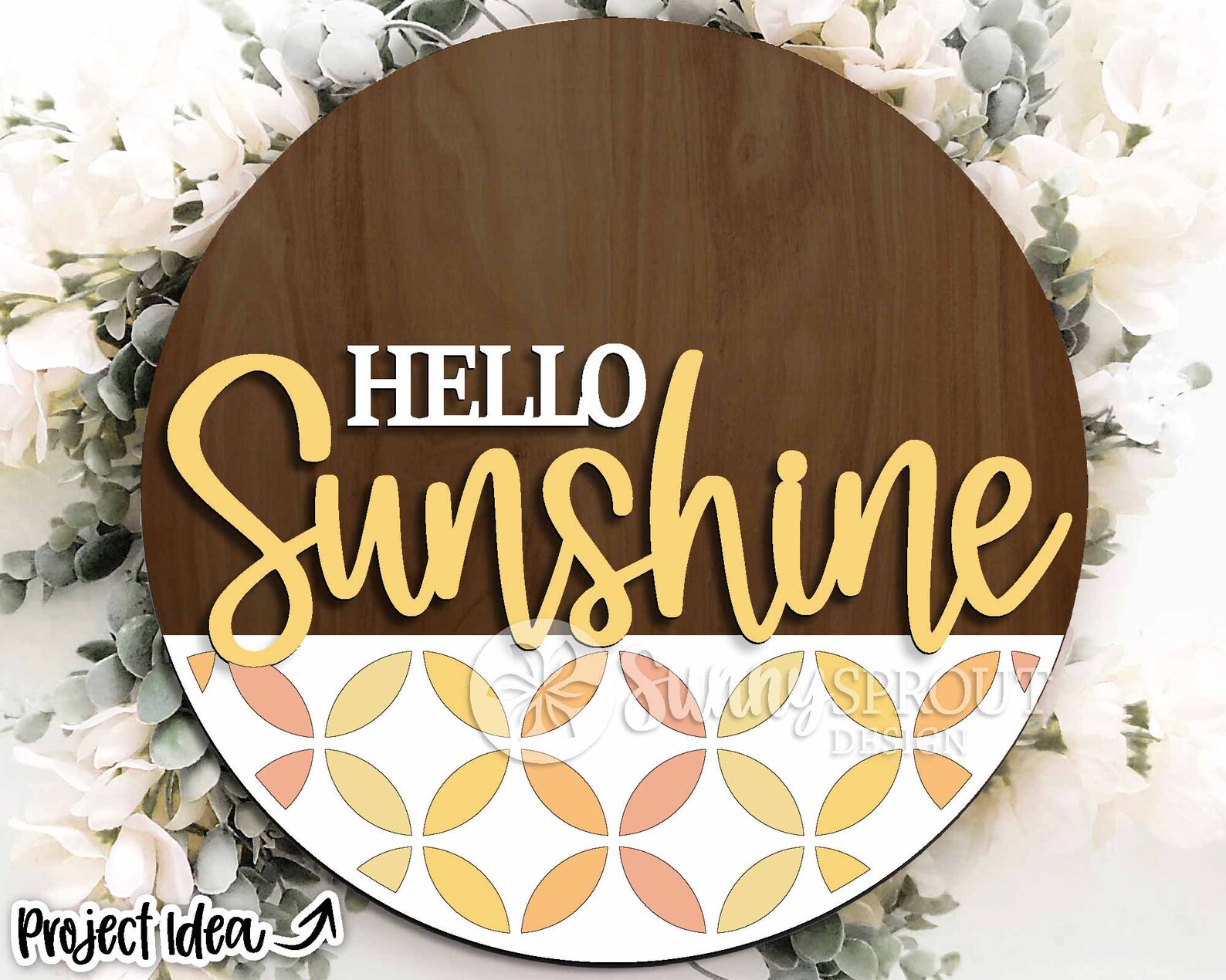 Hello Sunshine Circle Pattern Sign, SVG Laser Cut File, Summer Round ...