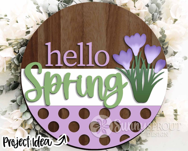 Hello Spring Crocus Sign DIGITAL Download Round Door Hanger - Etsy