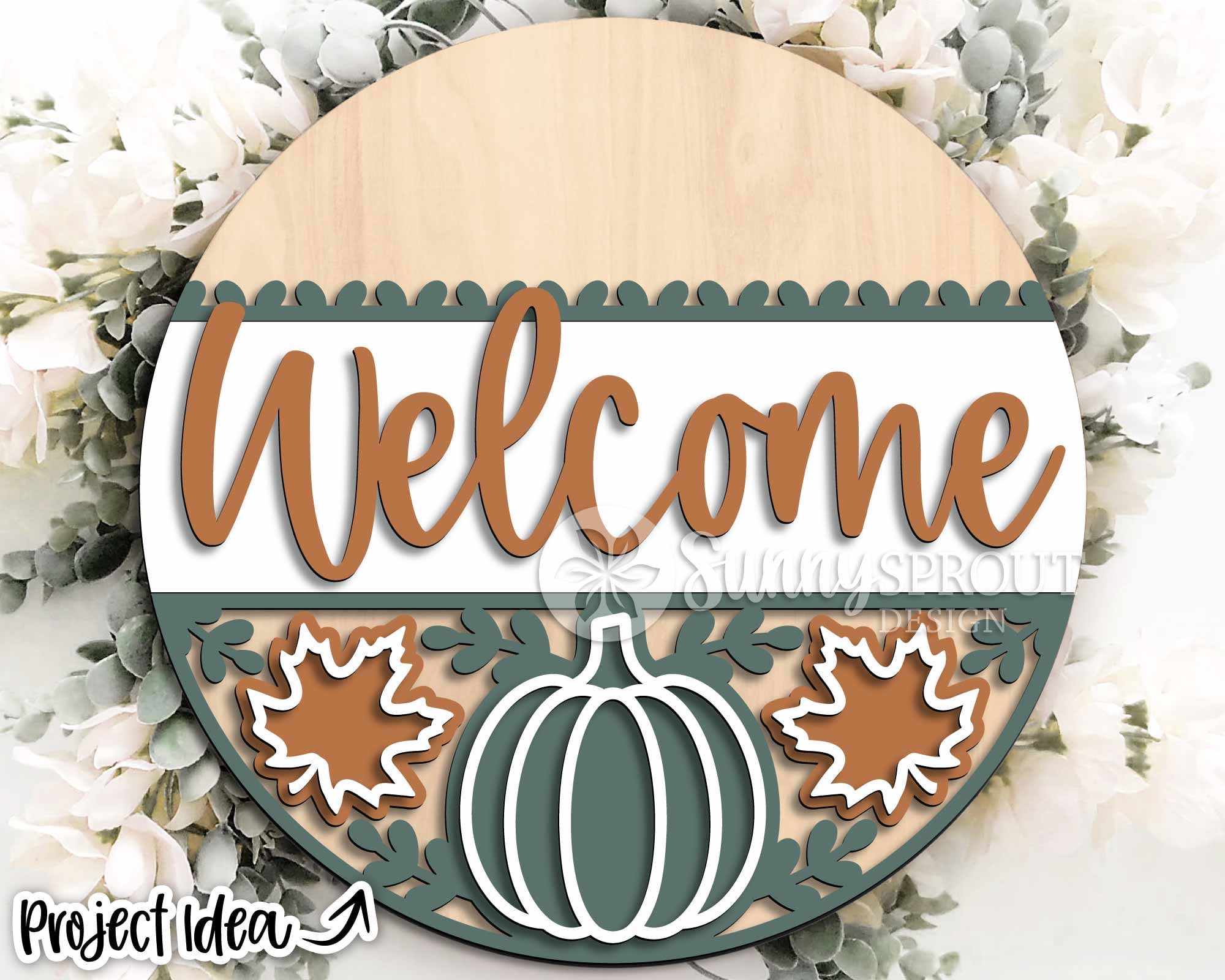 Welcome Pumpkin Leaf Pattern Sign, Digital Download, SVG Laser Cut File ...