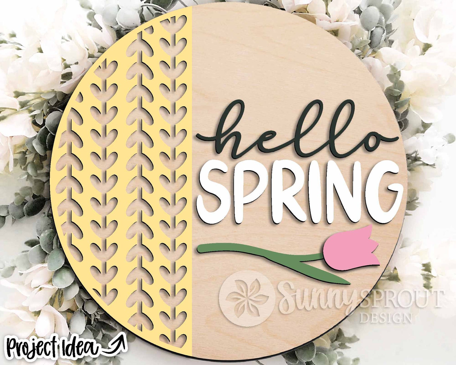 Hello Spring Vertical Pattern Sign, Round Door Hanger Svg, Spring ...