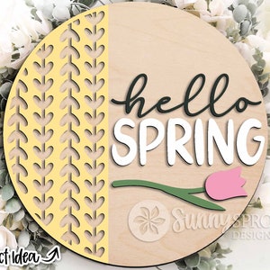 Hello Spring Vertical Pattern Sign, Round Door Hanger Svg, Spring ...