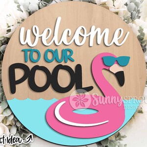 Welcome to Our Pool Flamingo Float, Digital Download, Round Door Hanger ...