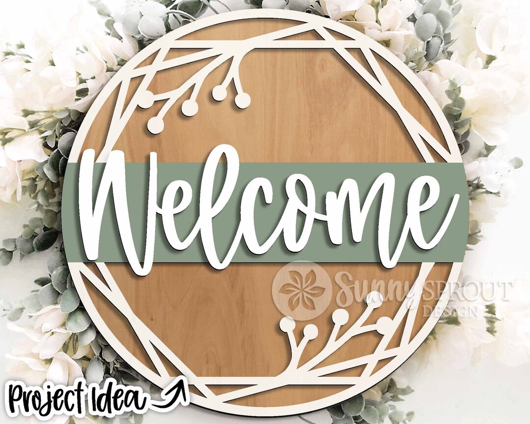 Geometric Hexagon Welcome Sign, Round Door Hanger Svg, Glowforge Laser ...