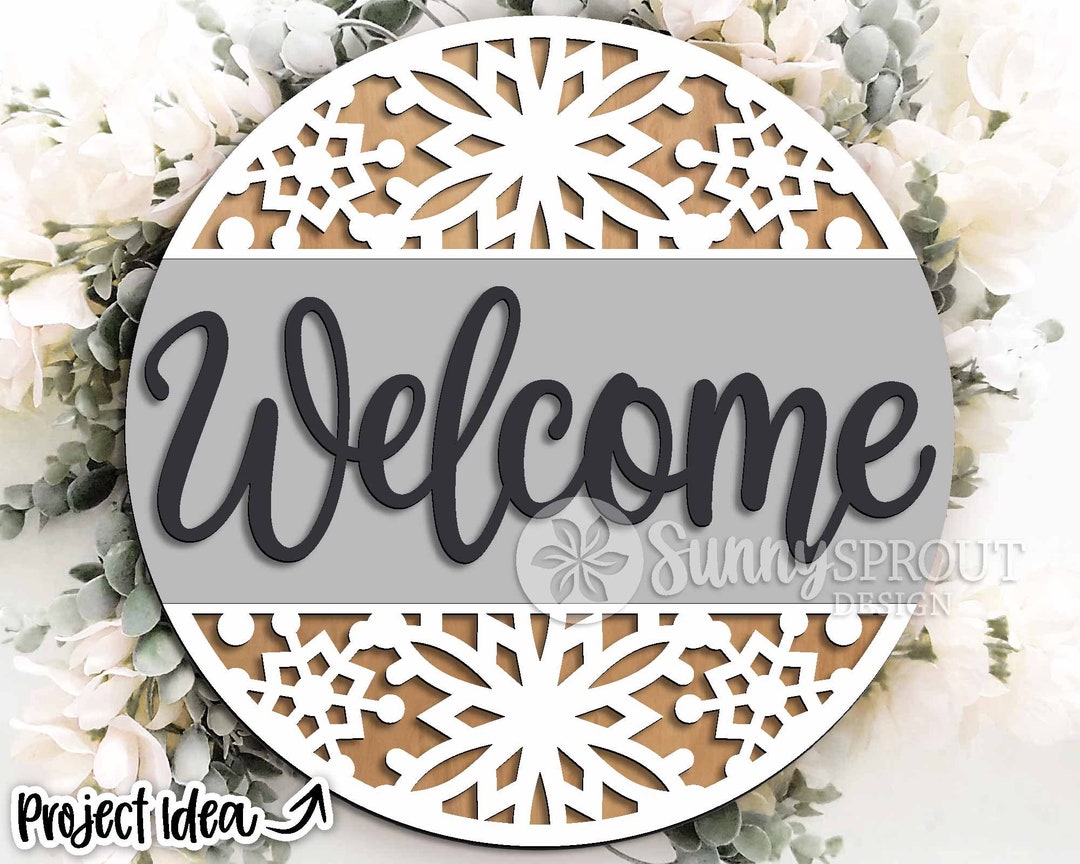 Welcome Snowflake Pattern Sign, Digital Download, Round Door Hanger Svg ...