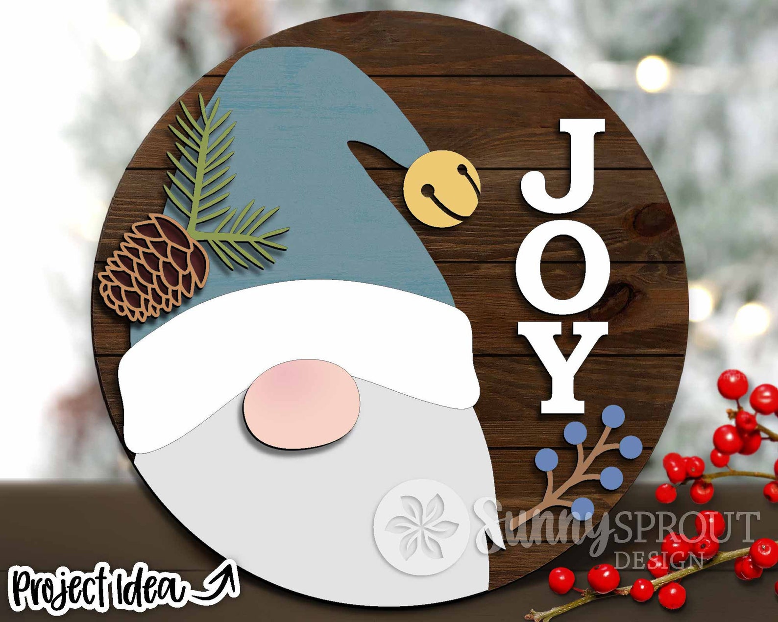 JOY Santa Gnome Round Sign, DIGITAL Download, Door Hanger Svg ...