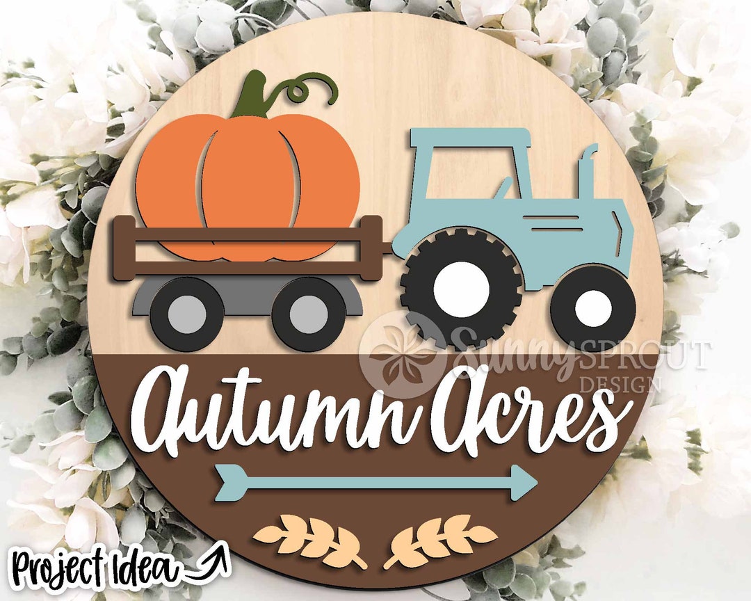 Autumn Acres Tractor Pumpkin Sign, Digital Download, Round Door Hanger ...