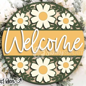 Welcome Flower Pattern Sign, Digital Download, Round Door Hanger SVG ...