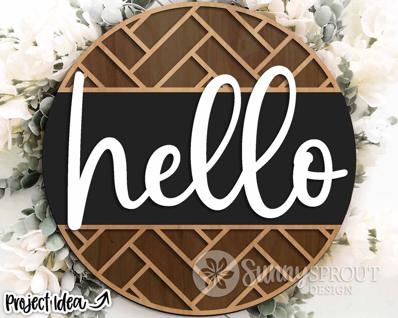Hello Geometric Welcome Sign, Round Door Hanger Svg, Glowforge Laser ...