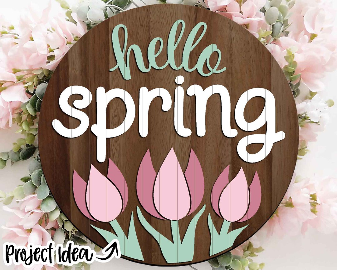 Hello Spring Tulip Svg, Round Door Hanger Svg, Spring Welcome Svg ...