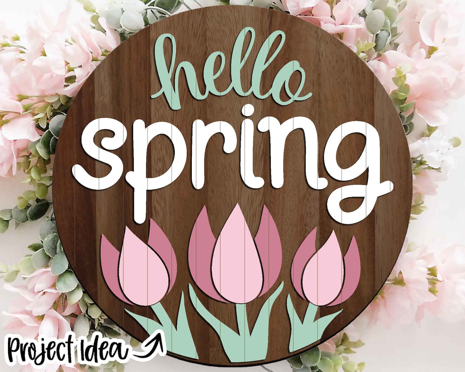 Hello Spring Tulip Svg Round Door Hanger Svg Spring Welcome - Etsy